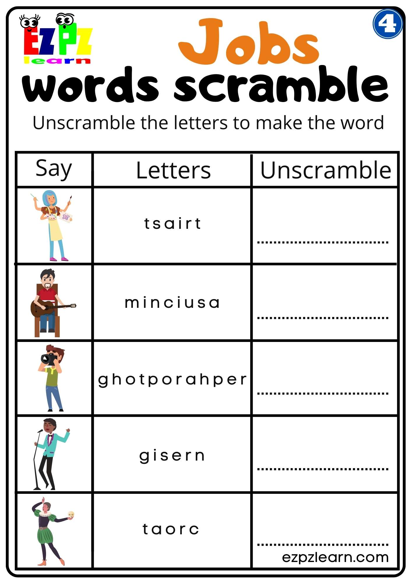 G4 Careers Words Scramble Worksheet for ESL and K5 Students PDF ...